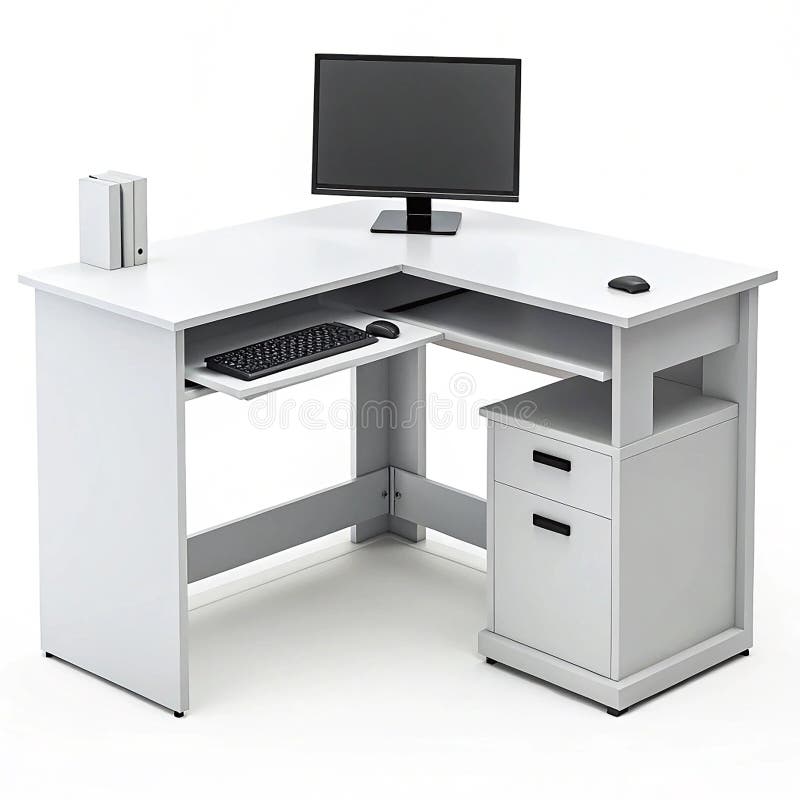 Corner Computer Desk on White Background Stock Illustration ...