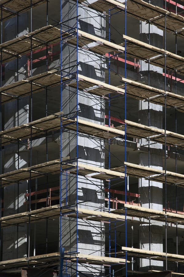 Corner of Concrete Building Under Construction with Scaffolding Stock ...