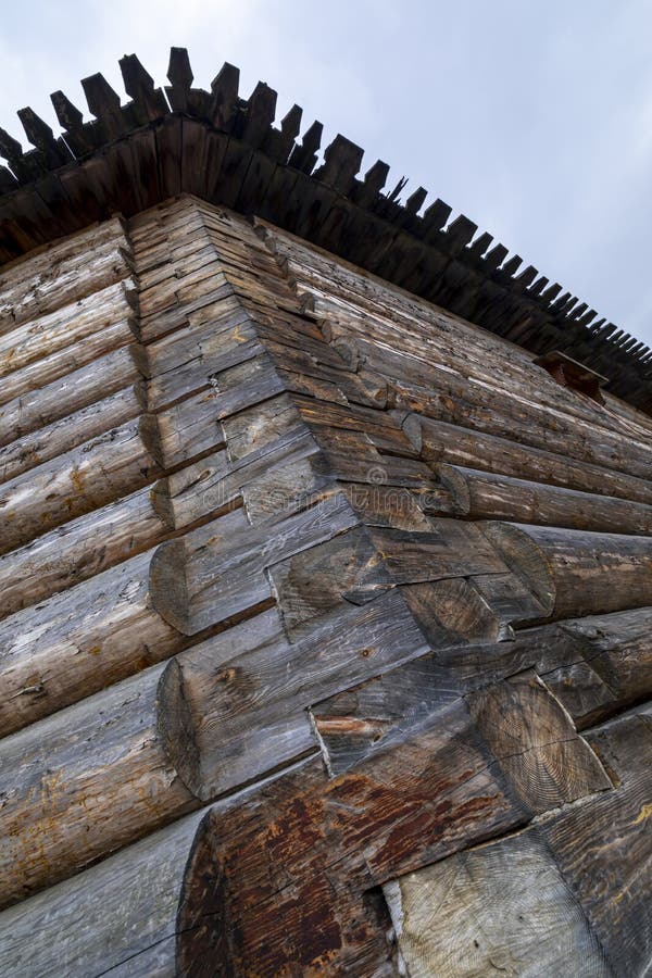 Corner Connection of Wooden Log House. Timber House Wall Stock Photo ...