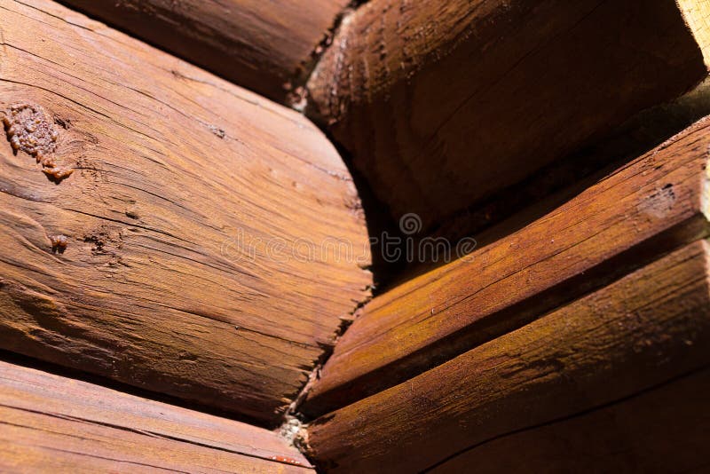 Corner of a Dark Brown Log House Made of Coniferous Logs, Treated from ...