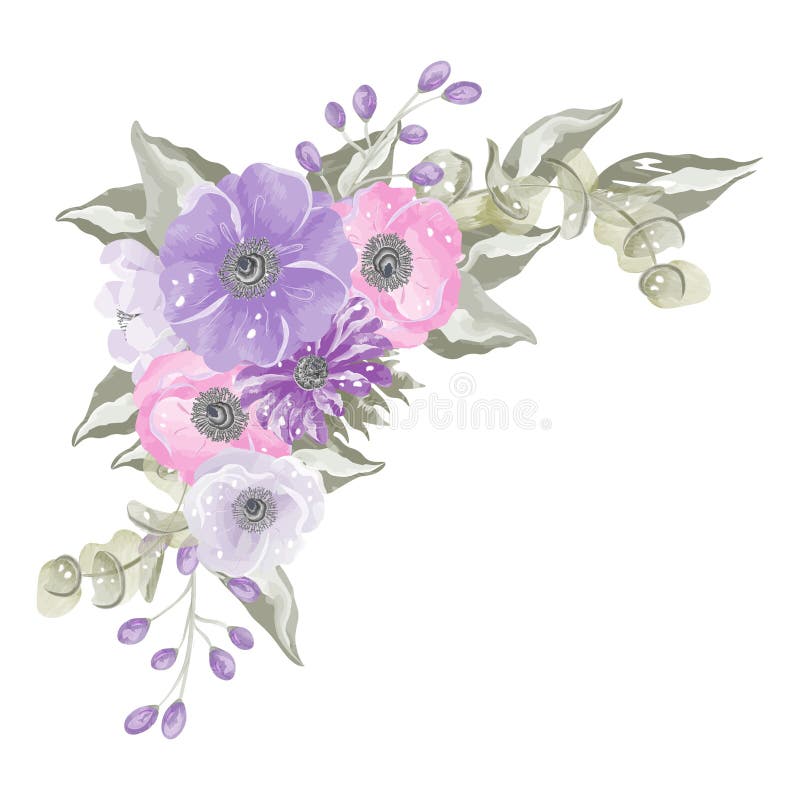 Corner Decoration Composition of Purple Watercolor Flowers Vector Stock ...