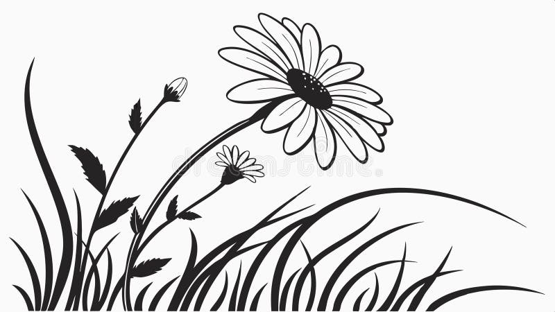 Daisy Flowers and Grass Corner Design for Nature and Garden Themes ...