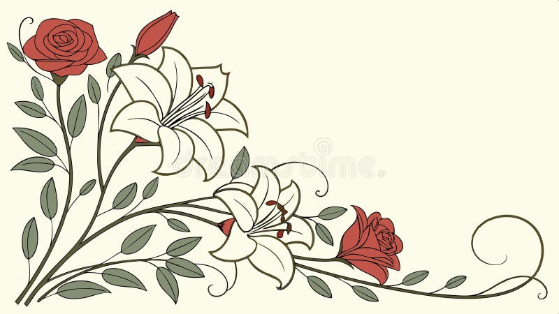 Roses and Lilies Corner Vector, Classic Floral Design and Beautiful ...