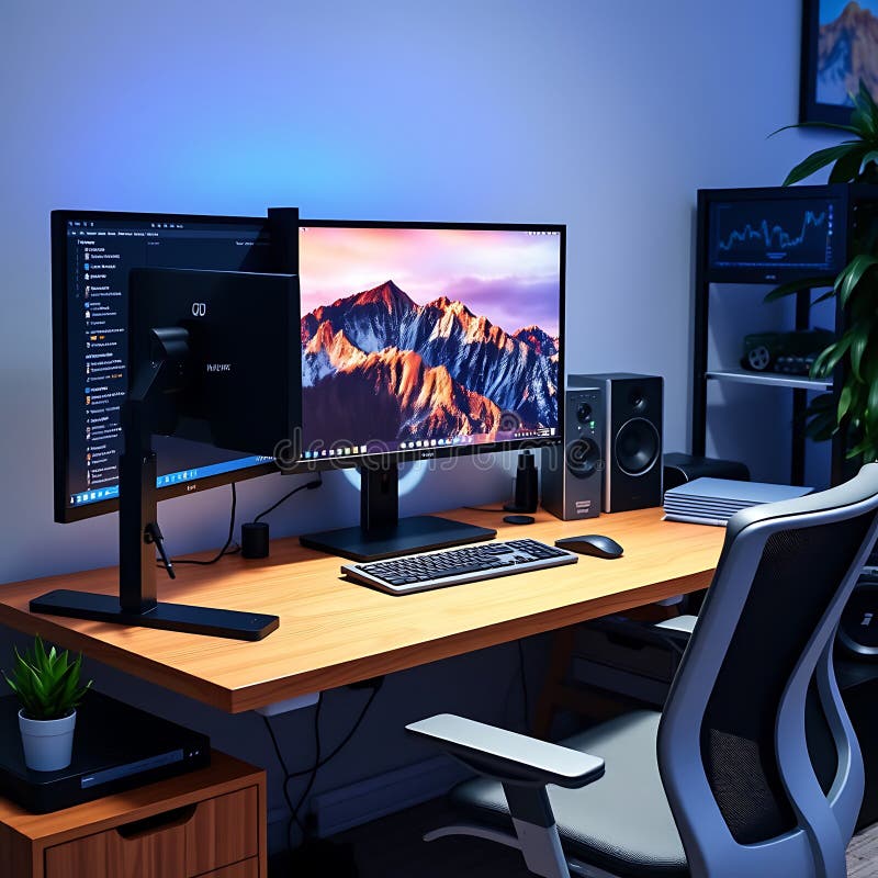 Corner Desk with an Adjustable Monitor and Ergonomic Setup in a Tech ...