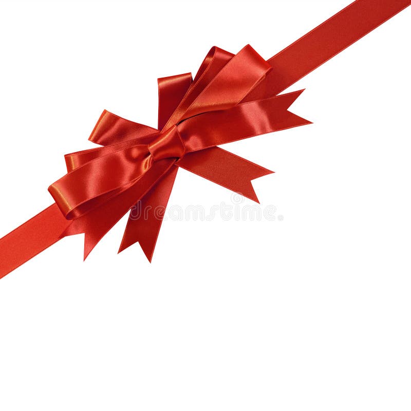 Corner Diagonal Red Bow Gift Ribbon Isolated on White Stock Image ...