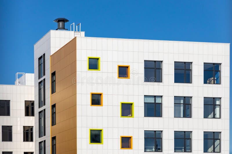 Corner Fragment of Building with Windows of Different Sizes and ...