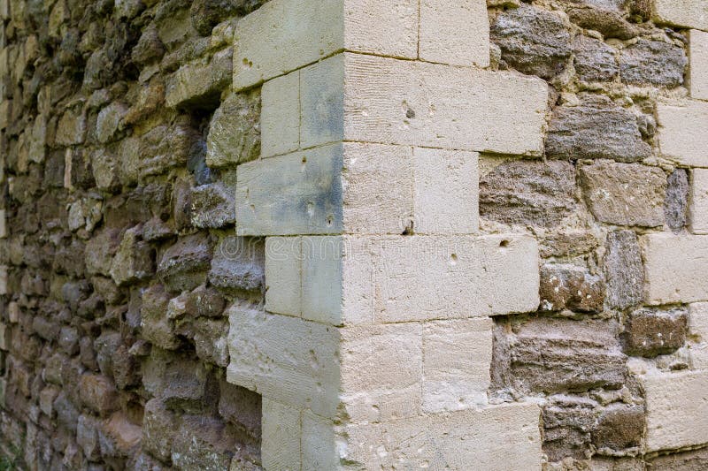 Corner of a Historic Stone Wall with Textured Brickwork Stock Image ...