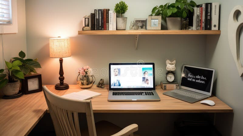 Corner Home Office Empty Desk Stock Illustration - Illustration of ...