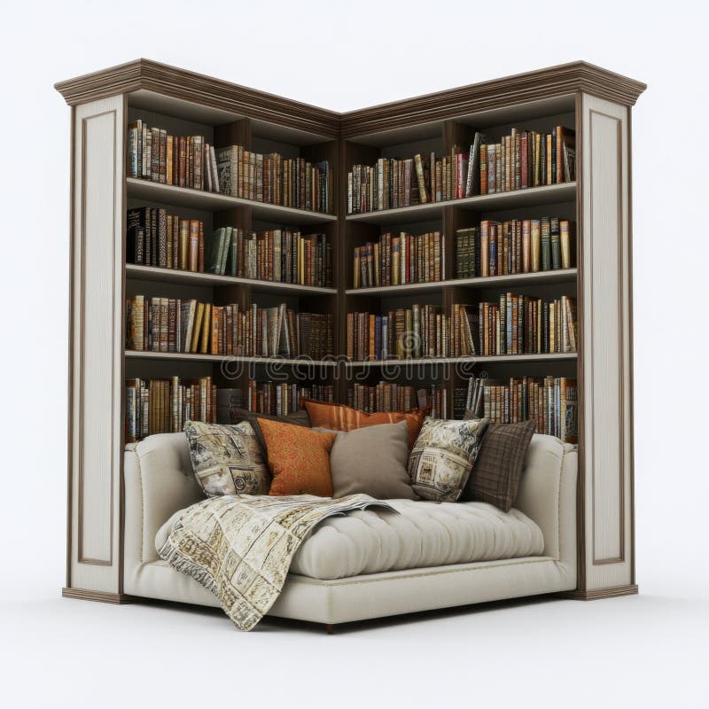 A Corner of a Library with a Couch and a Table Stock Illustration ...