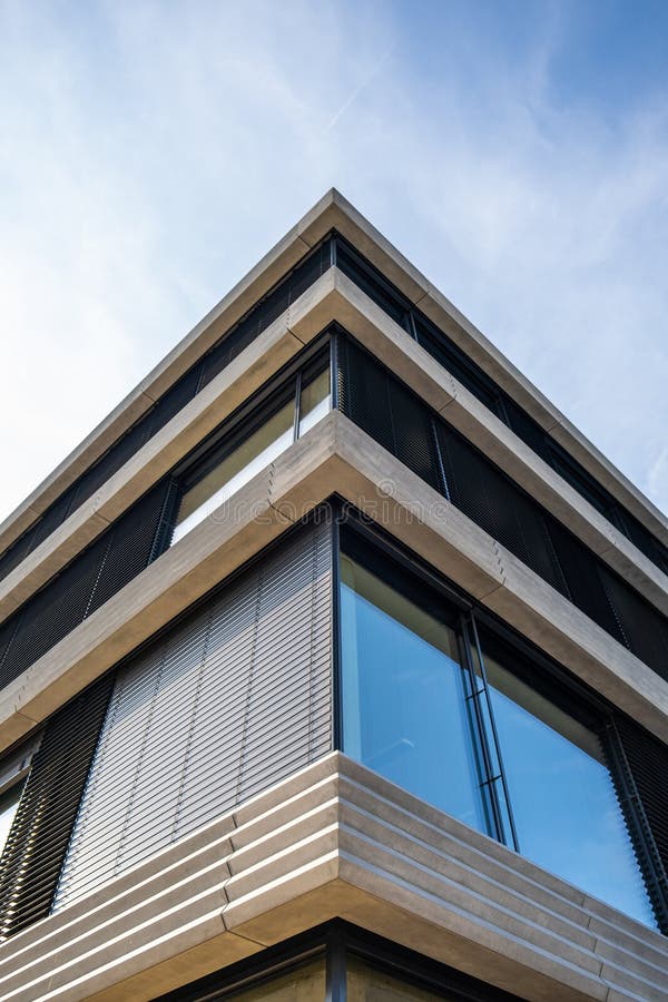 Corner of a Modern Concrete Office Building with External Blinds and ...