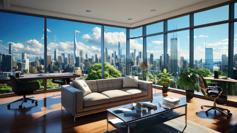 Corner Office in an Office in a Modern Skyscraper with Panoramic ...