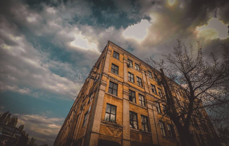 Corner of an Old Dark House Sky Bottom Up View Stock Image - Image of ...