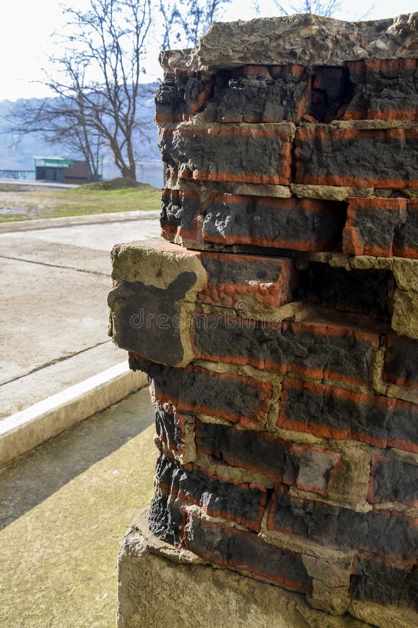 Corner of Old Dilapidated Brick Wall. Destroyed Bricks in Old Brickwork ...