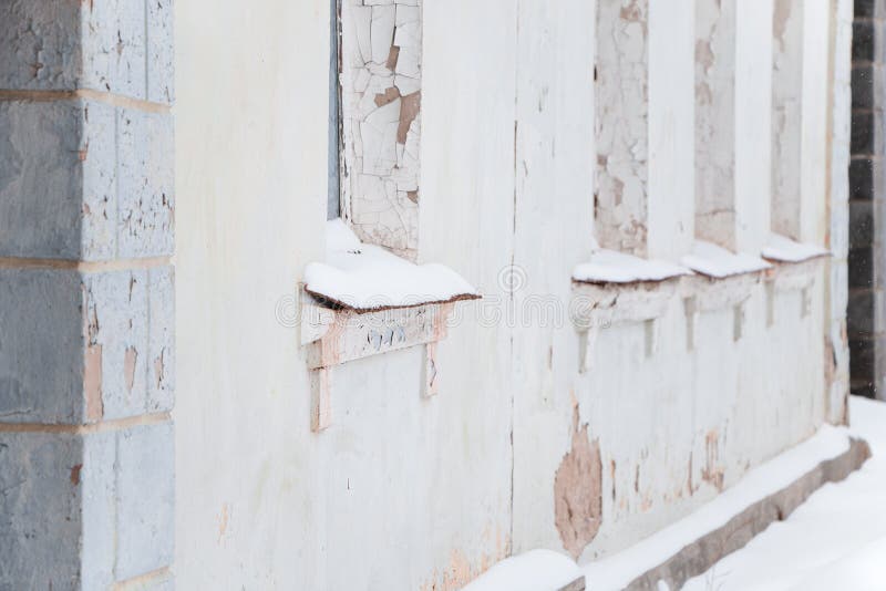 Corner of an Old House with Snow-covered Windows Stock Image - Image of ...