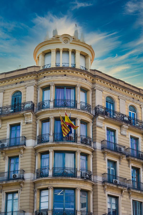 Corner of Old Spanish Hotel on Nice Sky Stock Image - Image of europe ...