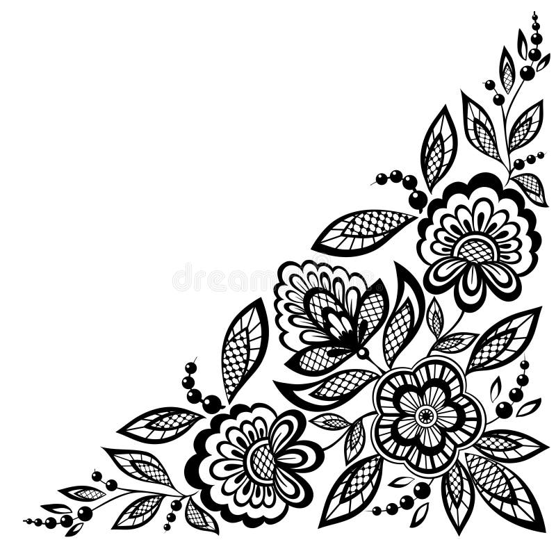 Corner Ornamental Lace Flowers. Black and White Stock Vector ...