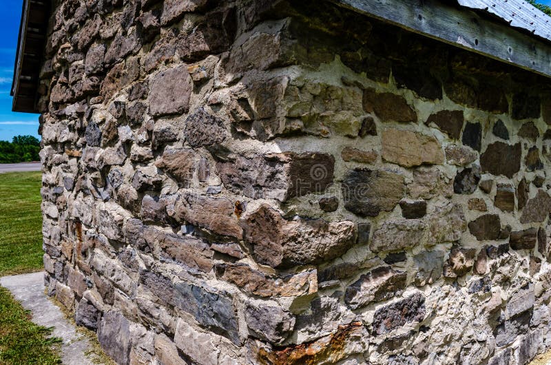 Corner Perspective of a Vintage Pioneer Stone Building Stock Image ...