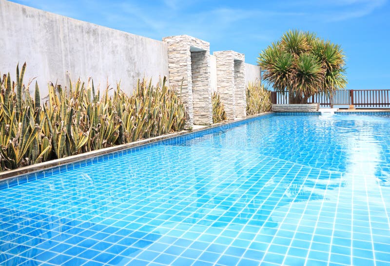 Corner of Pool on Deck Building. Stock Photo - Image of leisure ...