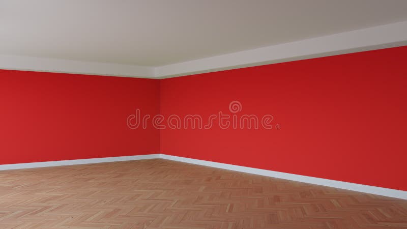 Corner of the Red Empty Interior with a White Ceiling and Cornice Stock ...