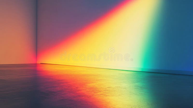 A Corner Room Illuminated with a Gradient Rainbow Light Stock ...