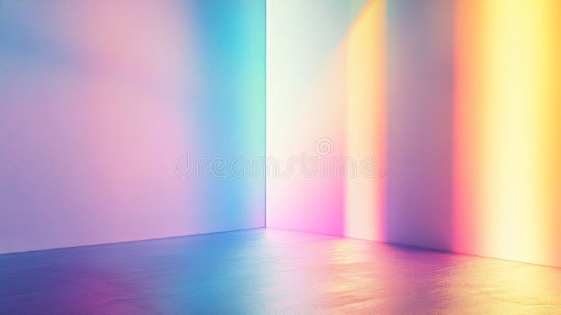 Corner Room with Pastel Gradient Walls and Reflective Floor Stock ...