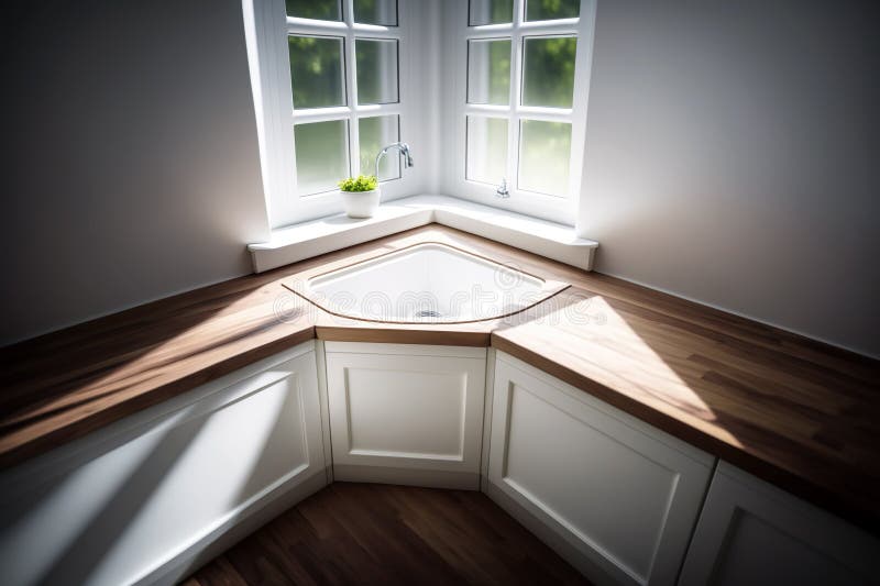 Corner Sink in a White Kitchen. Generative Ai. Stock Illustration ...