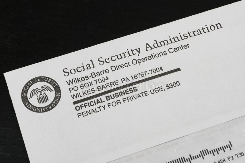 Corner of Social Security Administration Statement Envelope. Editorial ...