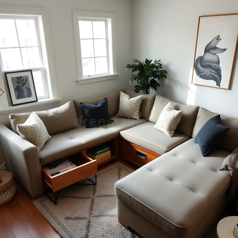 A Corner Sofa with Built in Hidden Storage Under the Seating in a Cozy ...