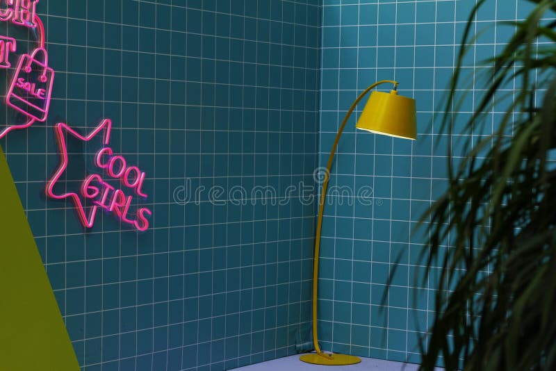 A Corner of Store with Blue Wallpapers Stock Image - Image of flower ...