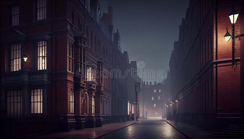 Corner Street with Lights Scene ,generative AI Stock Illustration ...