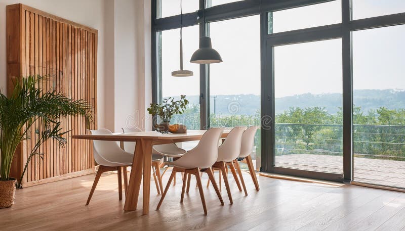 Corner View Bright Dining Room Interior Panoramic Window Stock Photos ...