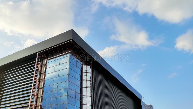 Corner View of a Modern Building with Protruding Elements Stock Image ...