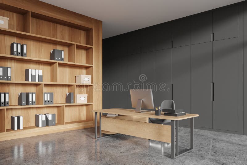 Modern Office Interior with Workspace, Work Desk with Pc Desktop and ...