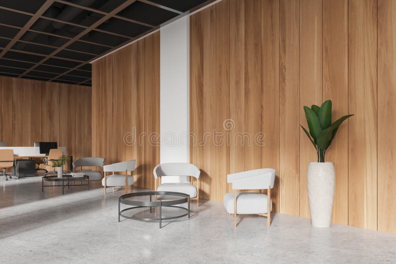 Modern Office Interior with Coworking and Lounge Zone, Pc Computers on ...