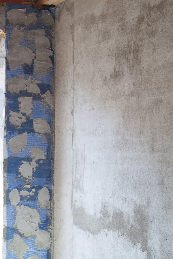 Corner of Wall with Applied Construction Grid and Guides for Plaster ...