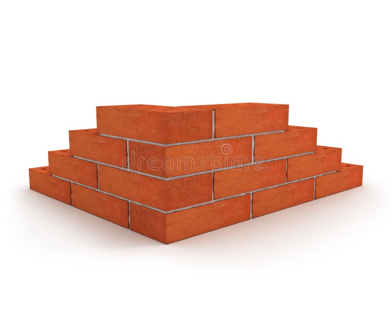 Corner of Wall Made from Orange Bricks Isolated on Stock Illustration ...