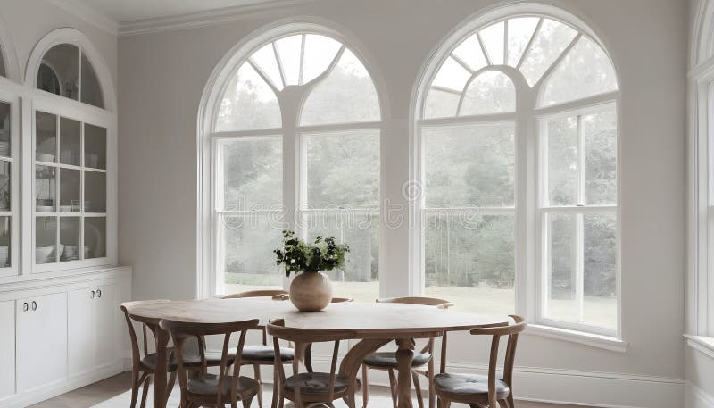 Corner of the White Dining Room with Arched Windows Stock Illustration ...