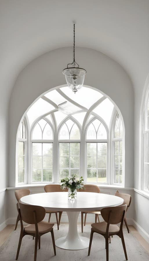 Corner of the White Dining Room with Arched Windows Stock Illustration ...