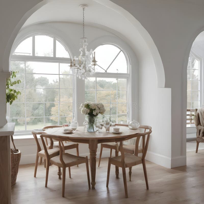 Corner of the White Dining Room with Arched Windows Stock Illustration ...