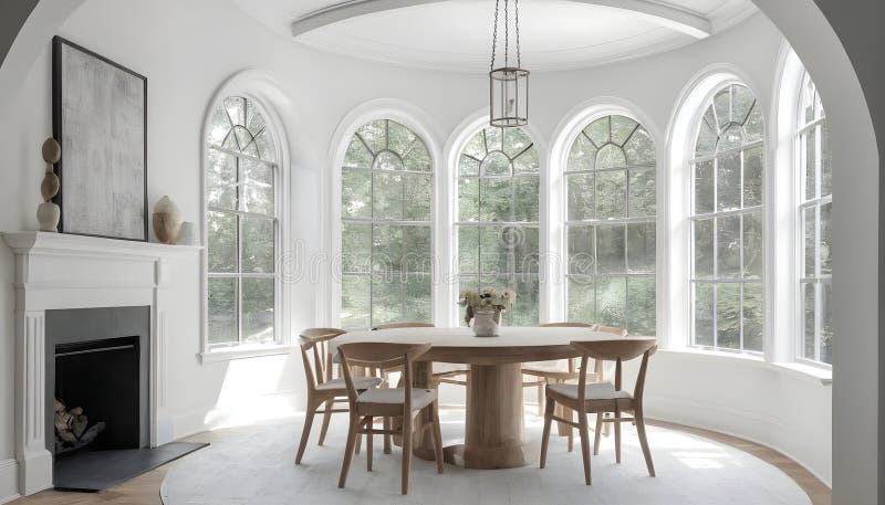 Corner of the White Dining Room with Arched Windows Stock Illustration ...