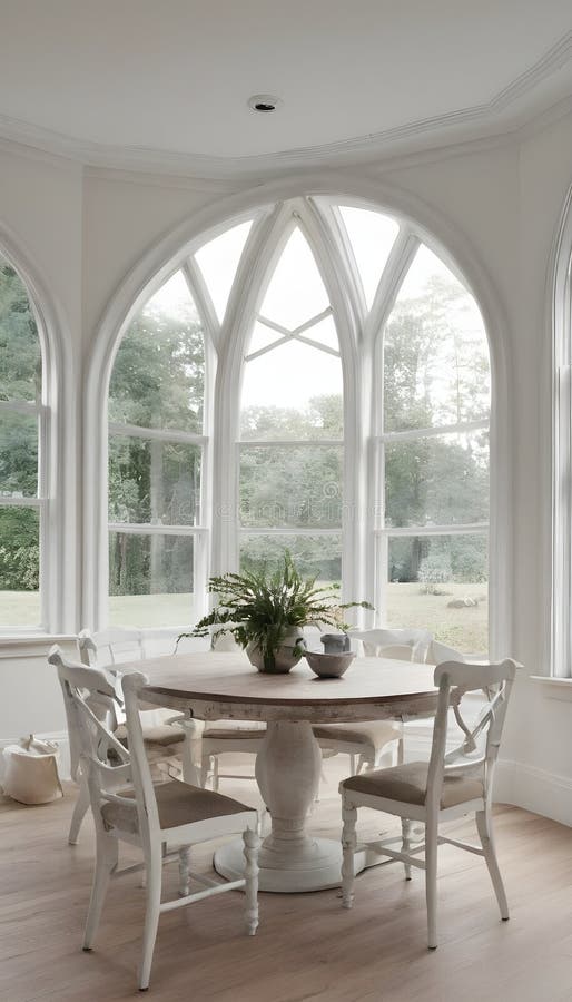 Corner of the White Dining Room with Arched Windows Stock Illustration ...