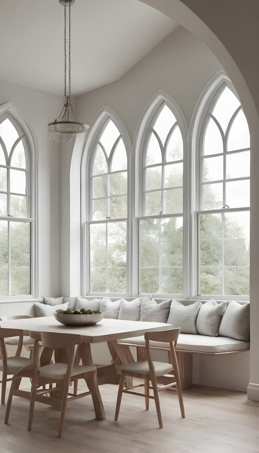 Corner of the White Dining Room with Arched Windows Stock Illustration ...