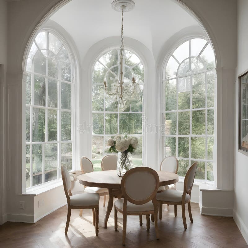 Corner of the White Dining Room with Arched Windows Stock Illustration ...