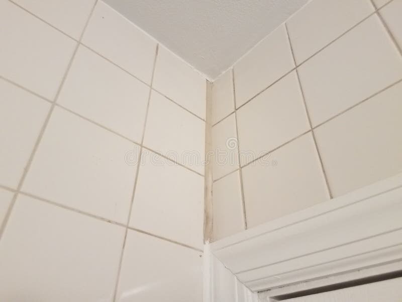 Corner in White Tile Bathroom with White Calk Stock Image - Image of ...