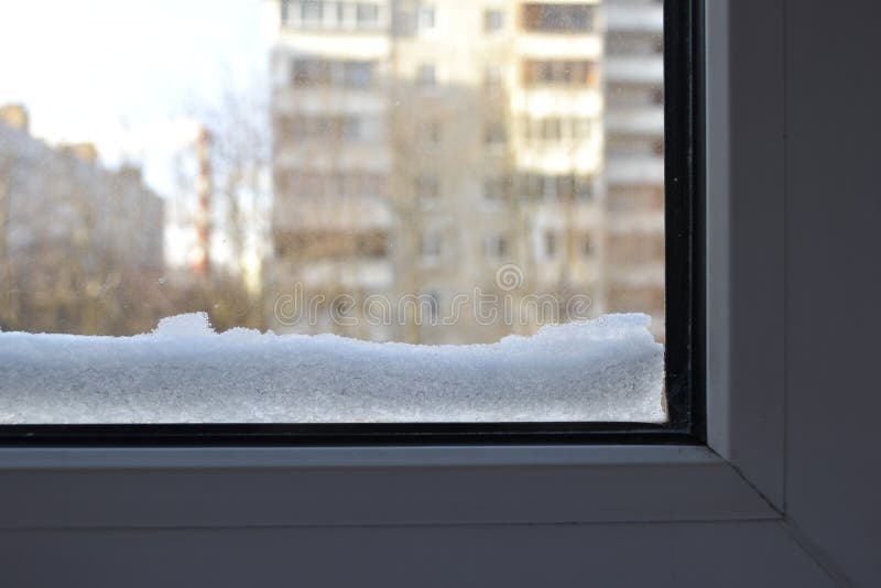 Corner of the Window with the Snow Outside Stock Photo - Image of ...