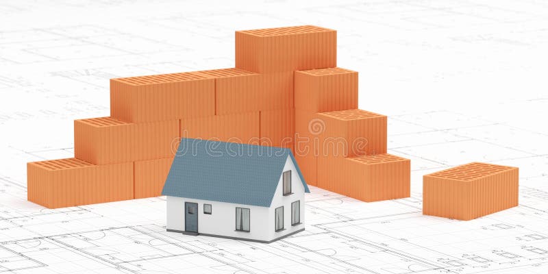 Cornered Stack of Red Brick Stones and Miniature House Model on ...