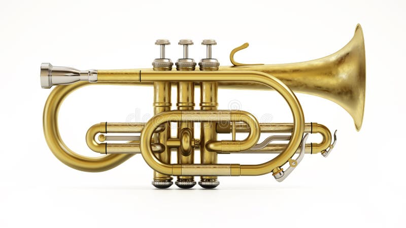 Cornet Musical Instrument Isolated on White Background. 3D Illustration ...