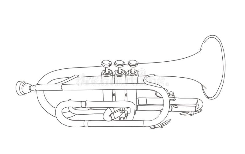 Cornet Wind Musical Instrument Stock Vector - Illustration of drawn ...