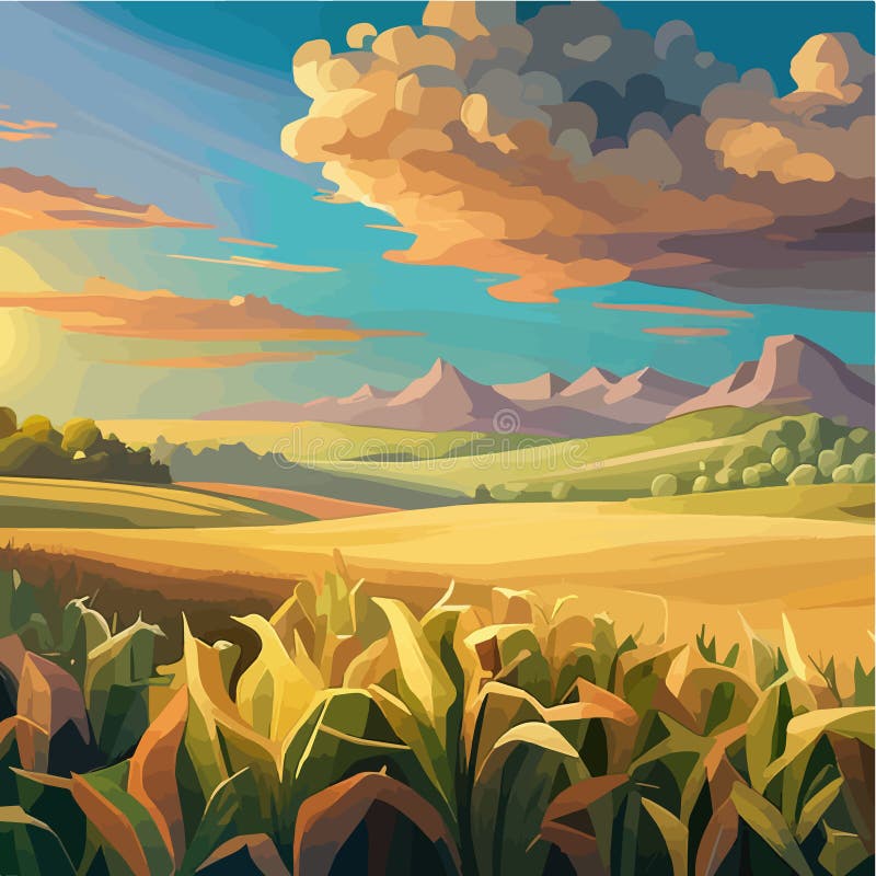 Cornfield Landscape Vector Illustration Cartoon Landscape with Tall ...