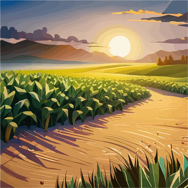 Cornfield Landscape Vector Illustration Cartoon Landscape with Tall ...